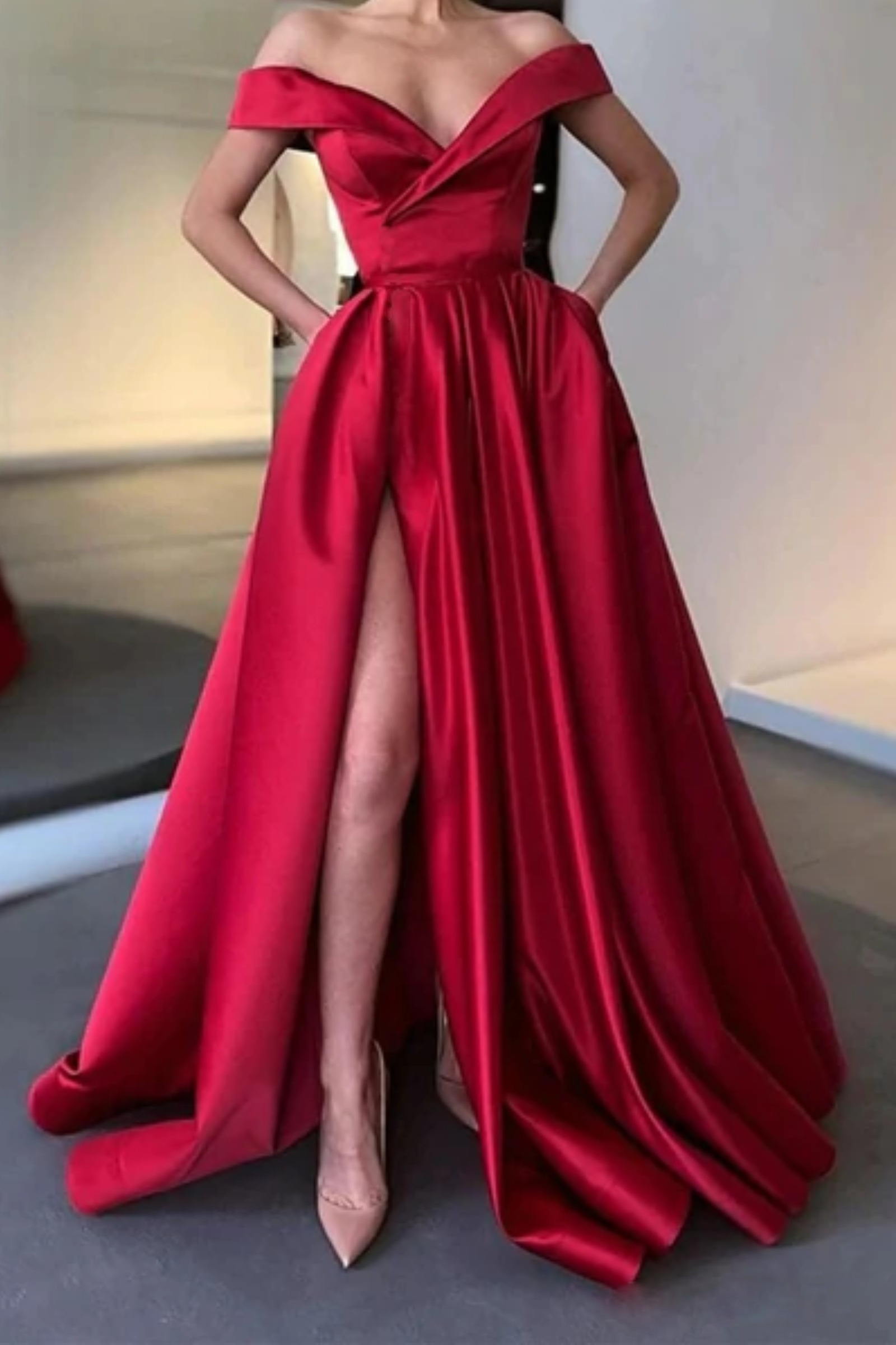 Rent CUSTOM MADE Flowy Off The Shoulder Dress in Dubai - Designer 24