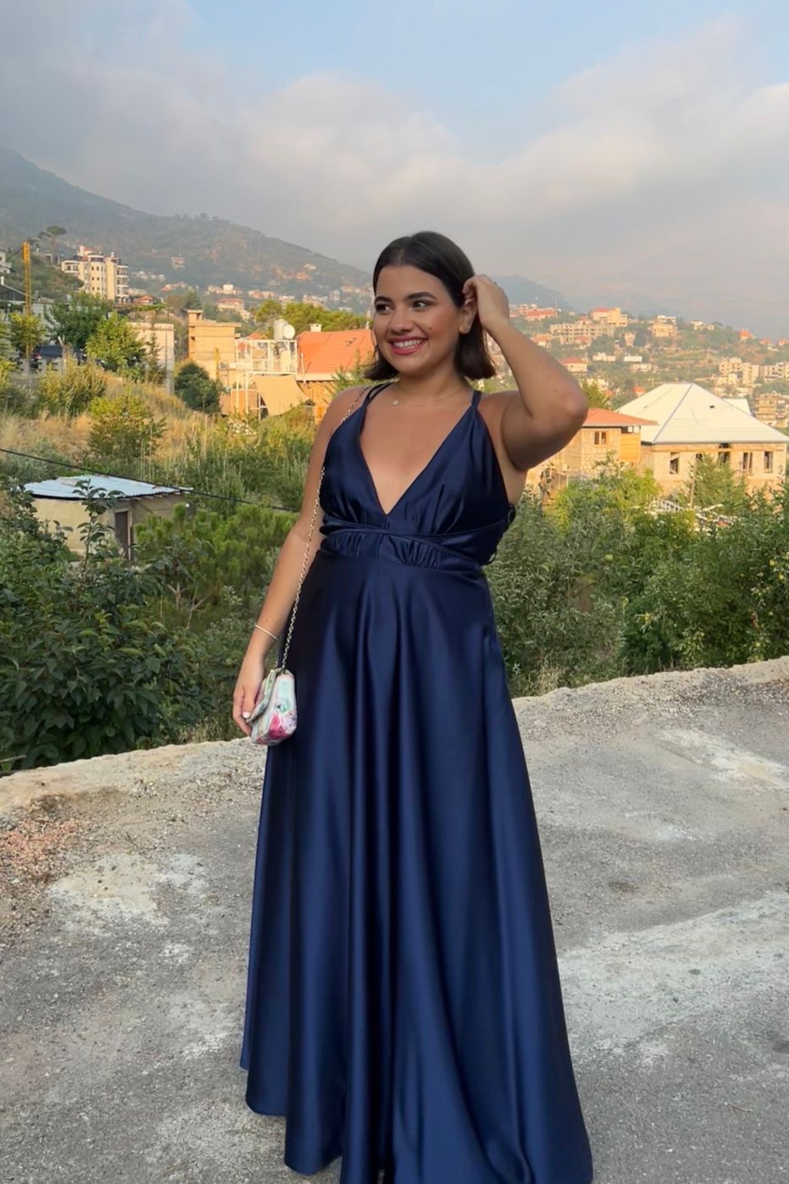 Rent CUSTOM MADE Backless Strappy Silk Dress in Lebanon - Designer 24