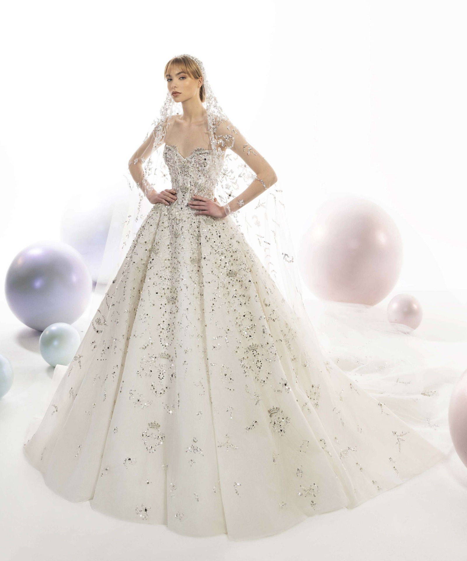 Rent GEORGES FARAH Strapless Crowns Bridal Gown in Dubai - Designer 24