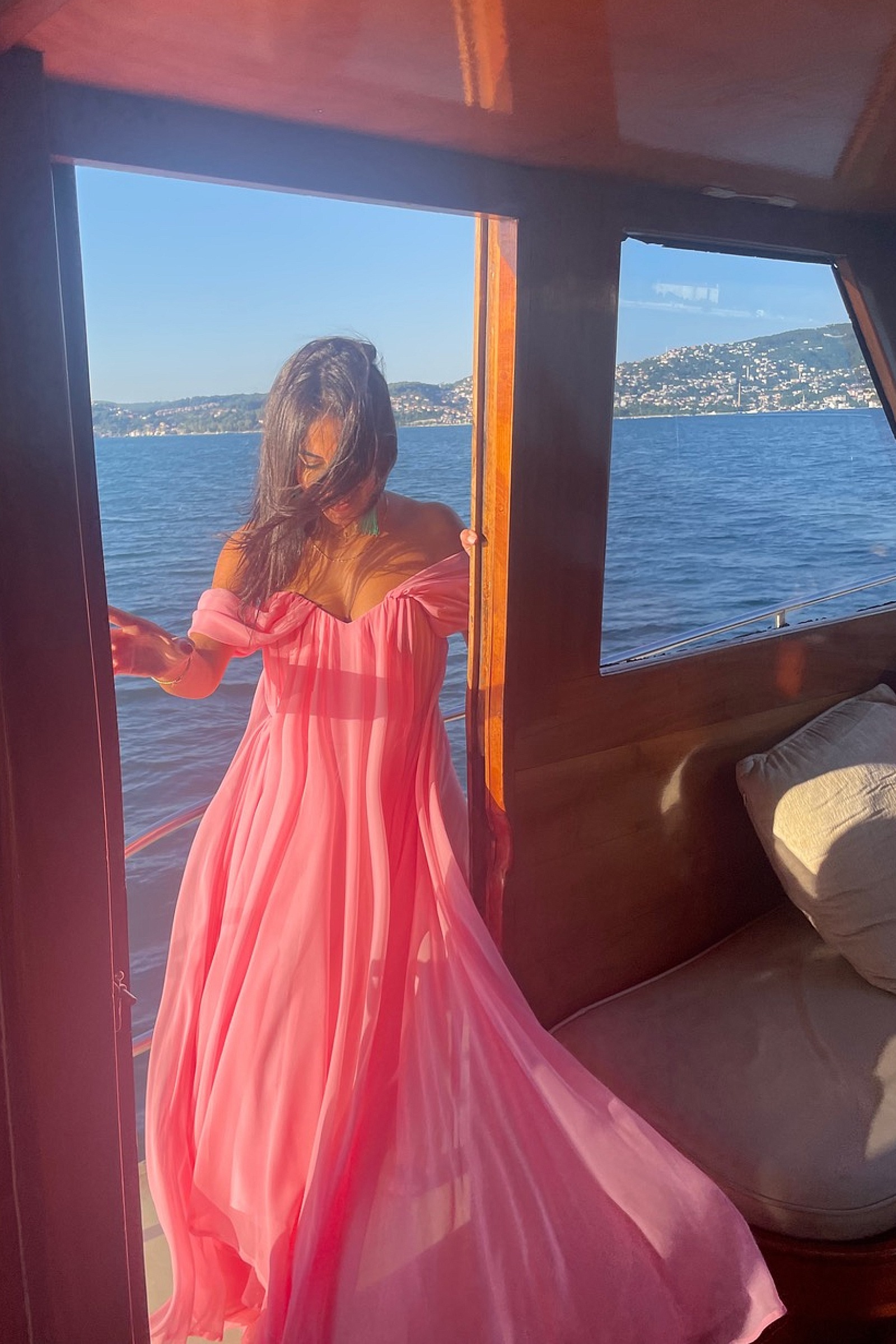 Rent JAD KHALIL Off Shoulder Flowy Silk Dress in Dubai - Designer 24