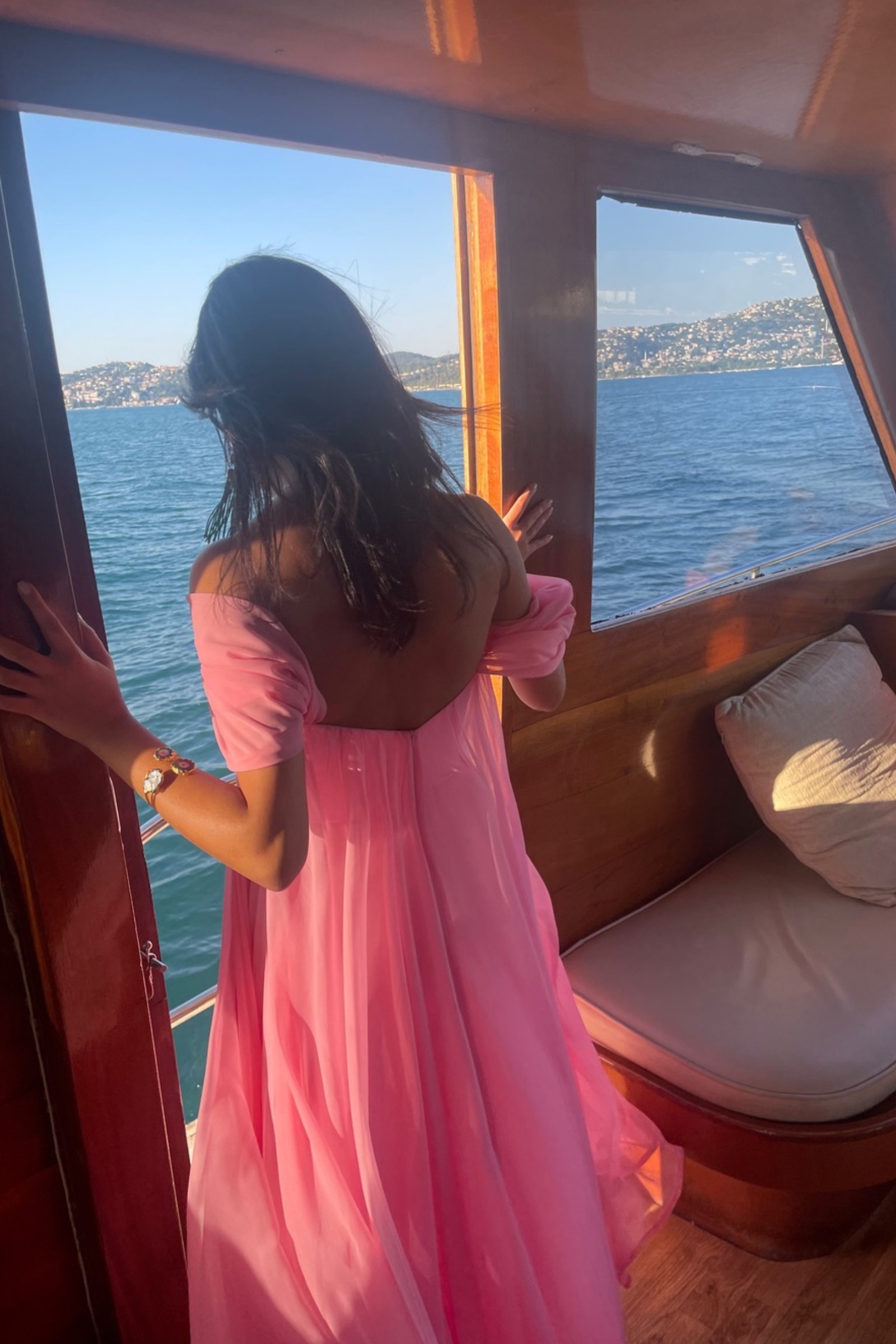 Rent JAD KHALIL Off Shoulder Flowy Silk Dress in Dubai - Designer 24