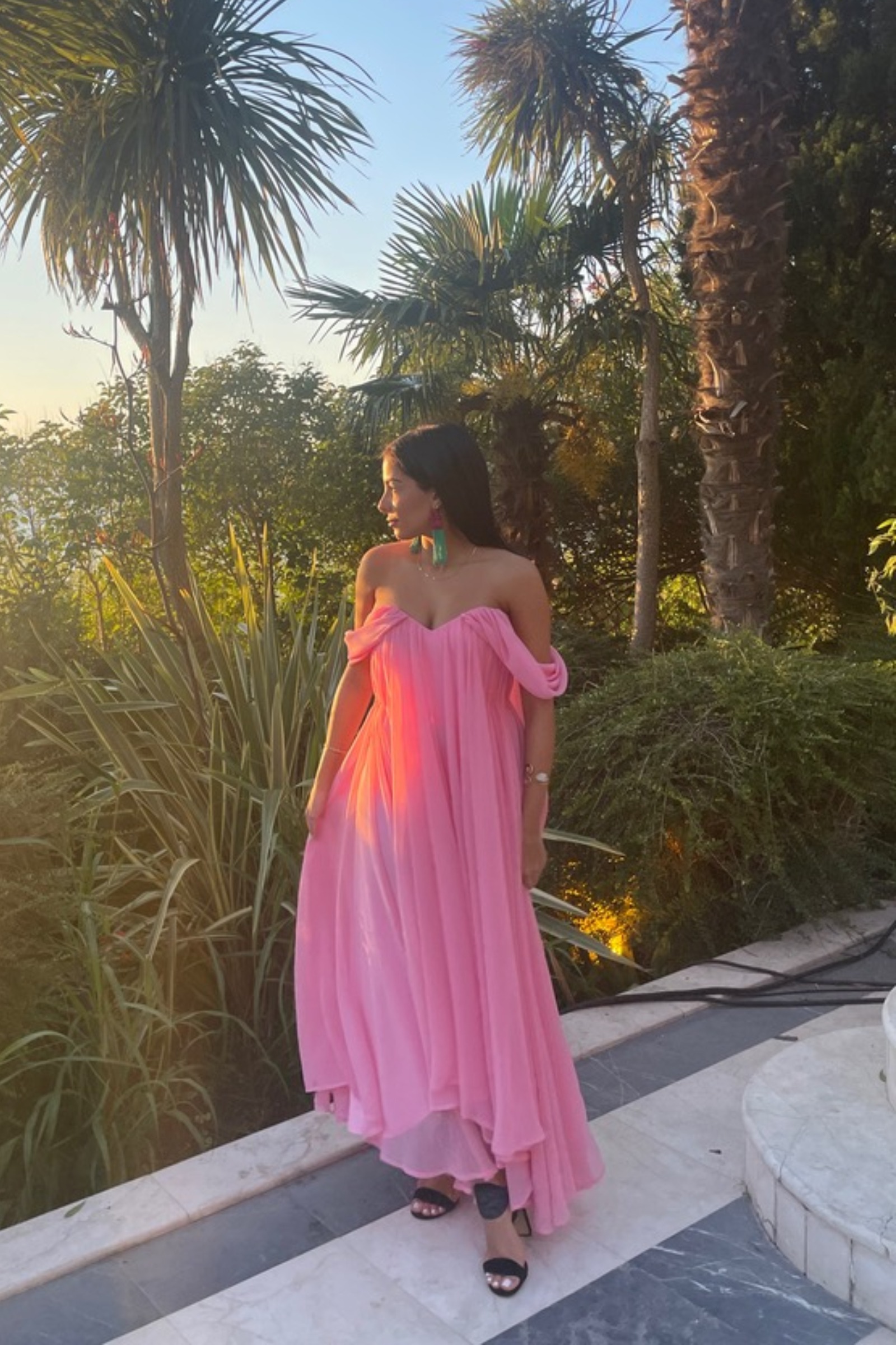 Rent JAD KHALIL Off Shoulder Flowy Silk Dress in Dubai - Designer 24