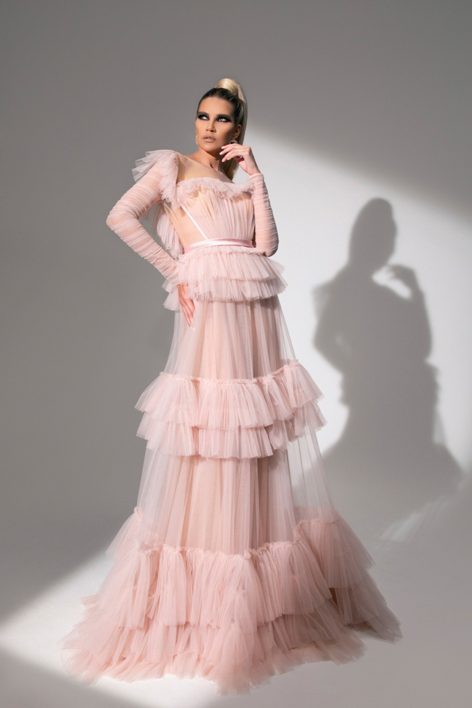 Rent KHALED & MARWAN MAISON DE COUTURE Long Sleeve Ruffle Dress in ...