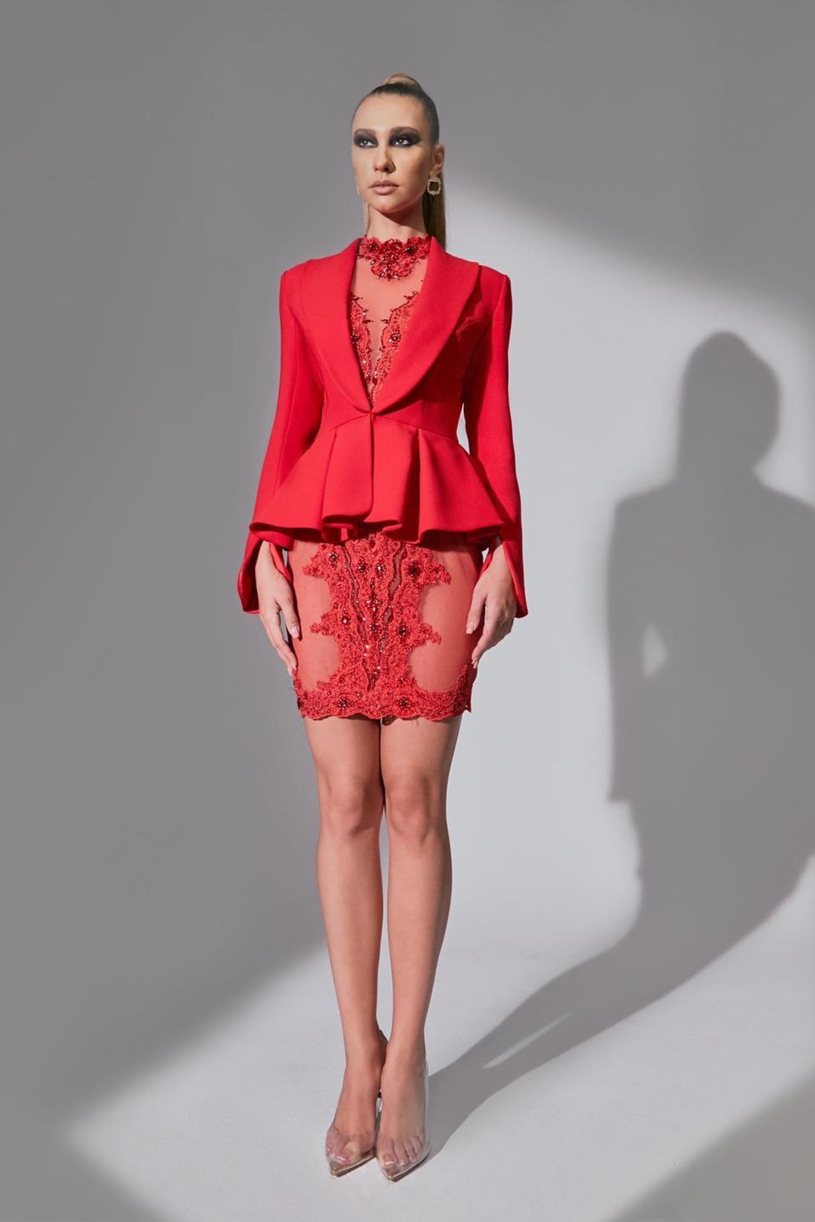 Rent KHALED & MARWAN MAISON DE COUTURE Embellished Lace Short Dress in ...