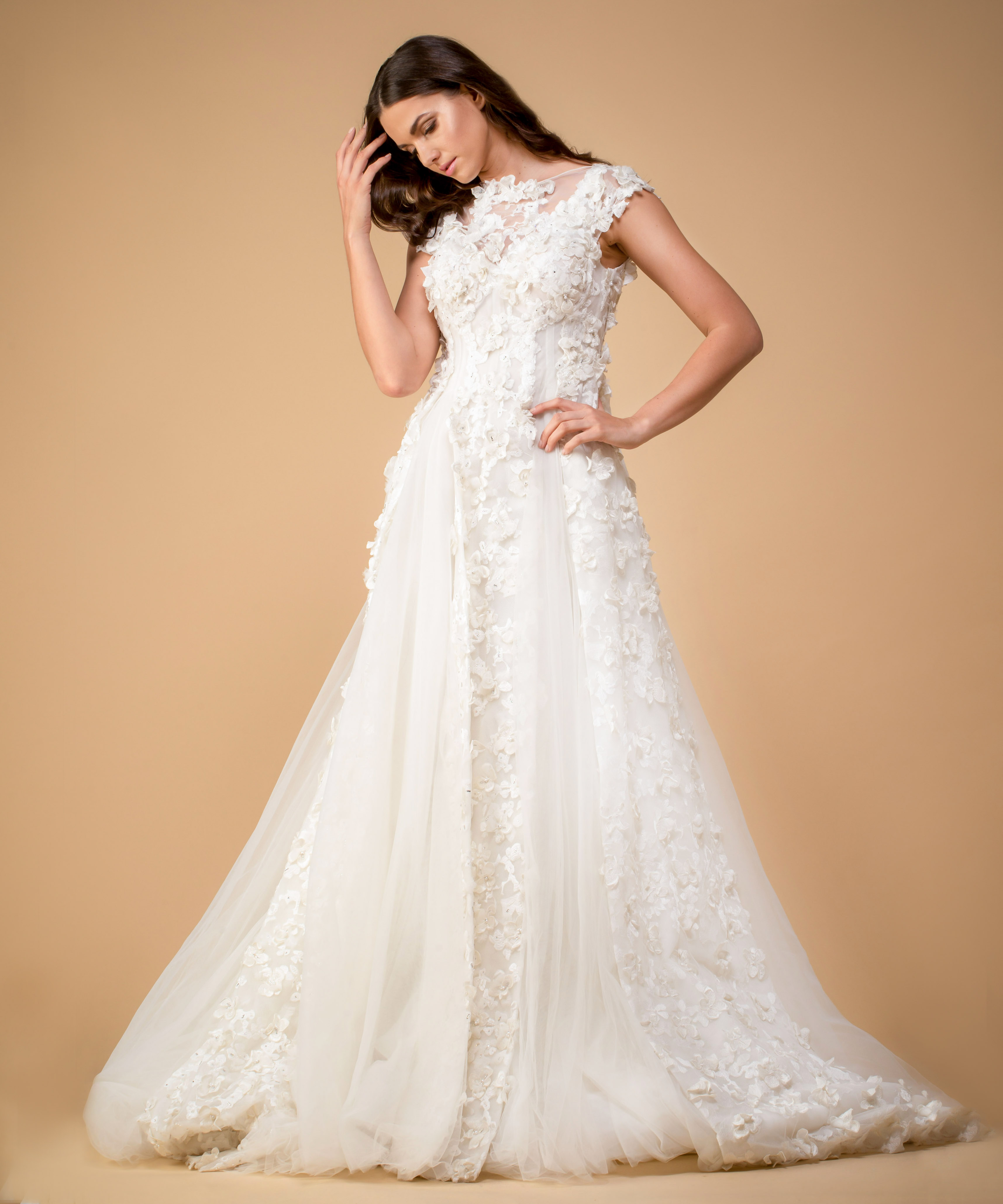 Rent MAISON ELEGANCE Short Sleeve Flowerette Chiffon Gown in Dubai ...