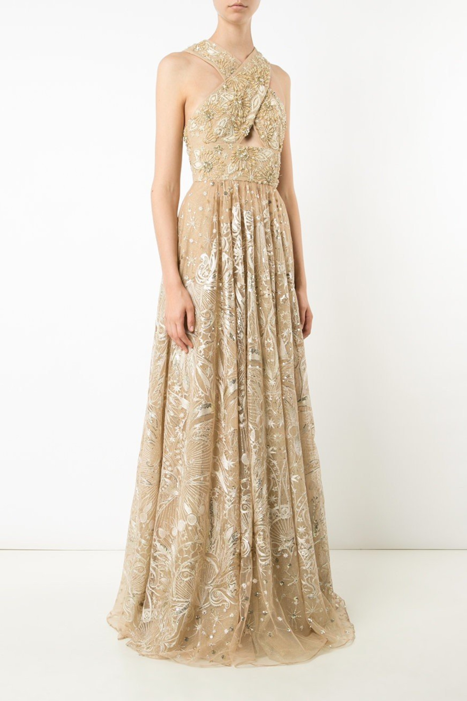 Rent MARCHESA NOTTE Flowy Halter Neck Long Dress in Dubai - Designer 24