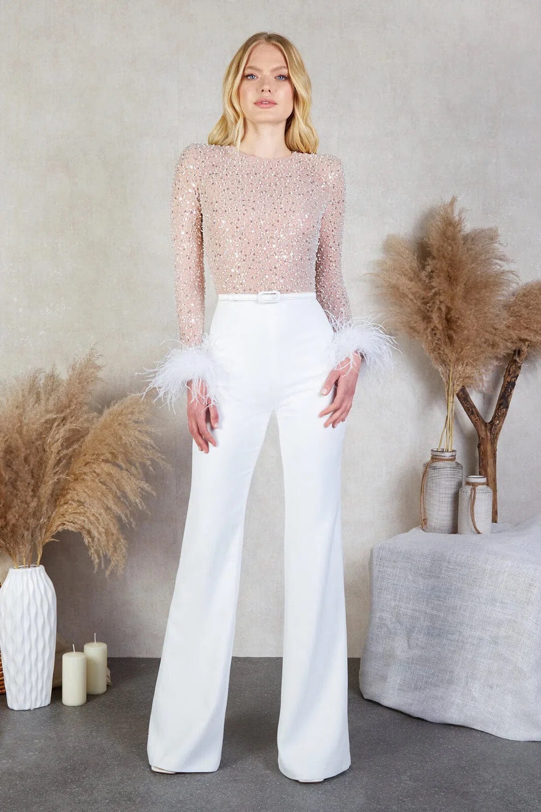 Rent NADINE MERABI Fitted Embellished Jumpsuit in Dubai - Designer 24