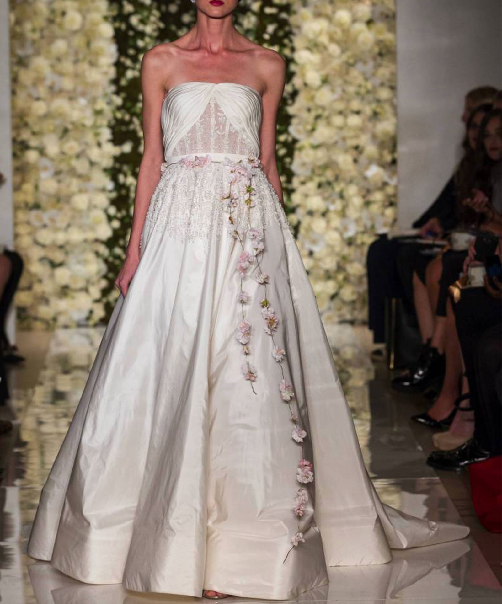 Rent REEM ACRA Strapless Floral Wedding Gown in Dubai - Designer 24