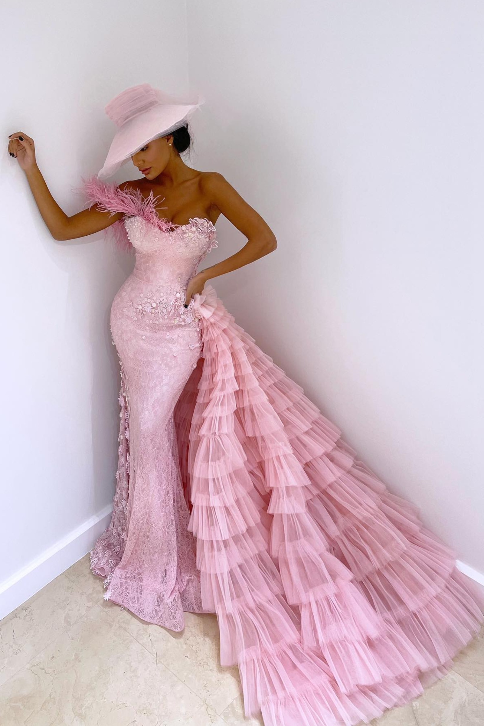 Rent SADEK MAJED One Shoulder Feathers Dress in Dubai - Designer 24