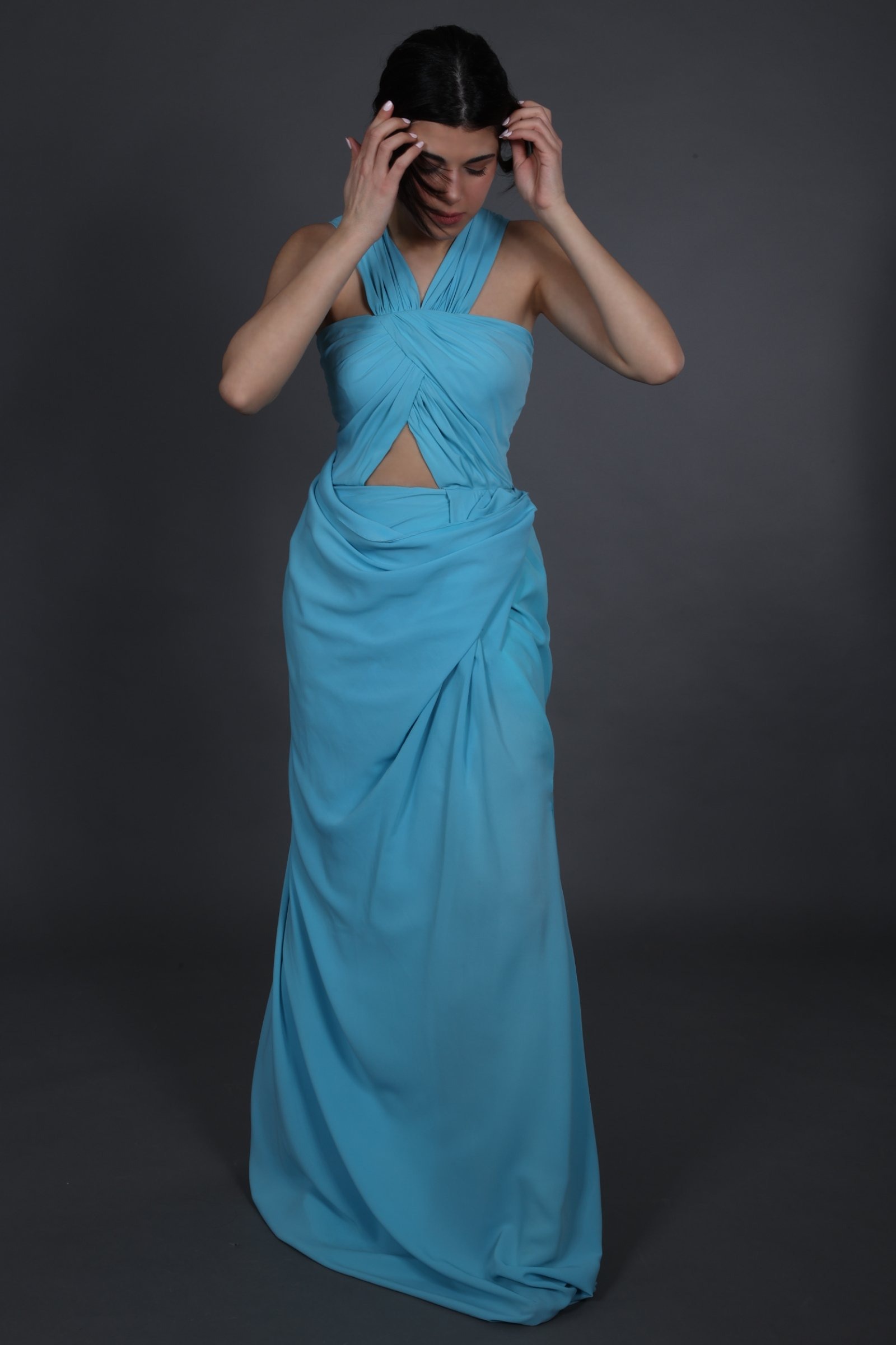 Rent SANDY NOUR Halter Draped Flowy Dress in Dubai - Designer 24