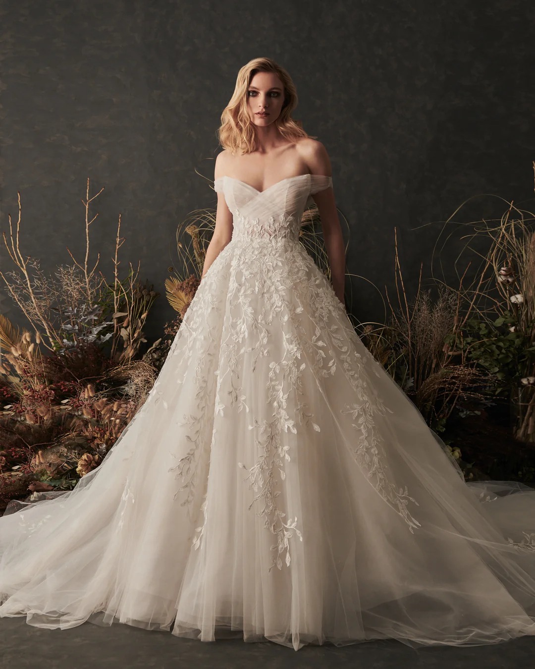 Rent SANDY NOUR Off Shoulder Petal Princess Gown in Dubai - Designer 24