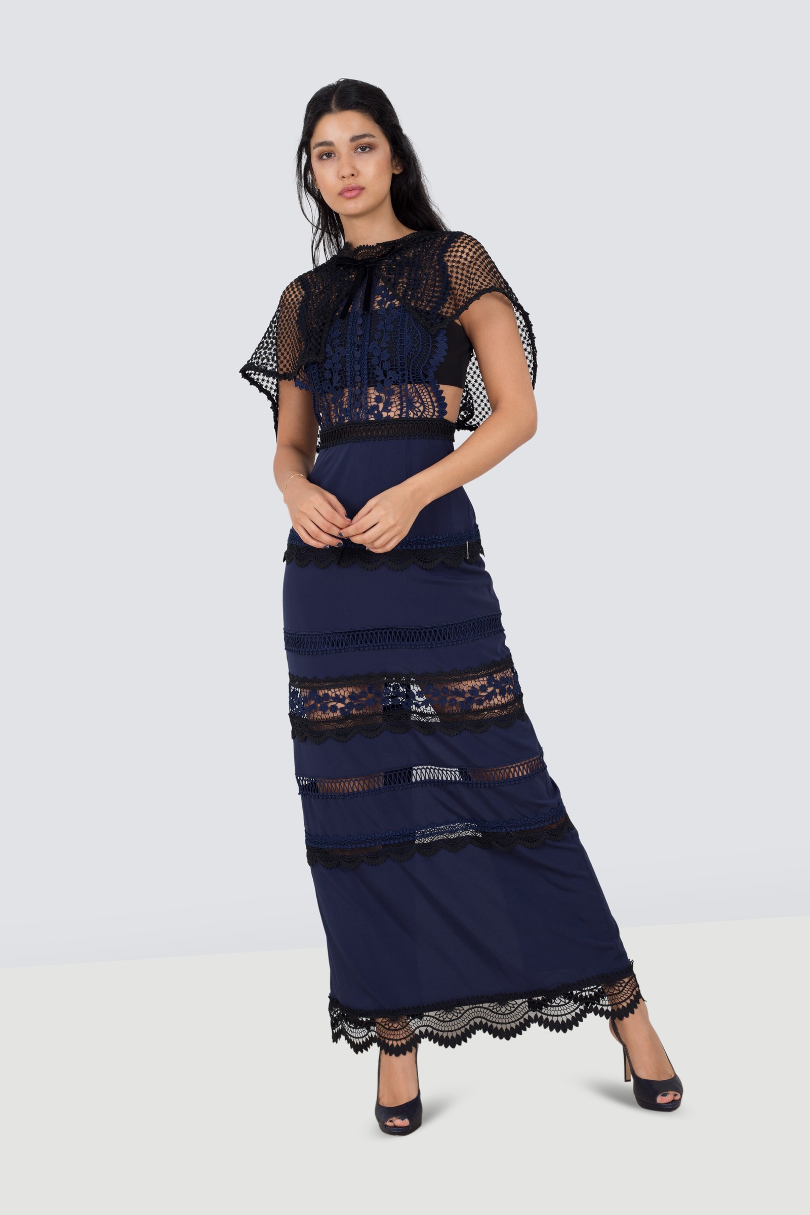Rent SELF-PORTRAIT Lace Paneled Open Back Dress in Dubai - Designer 24