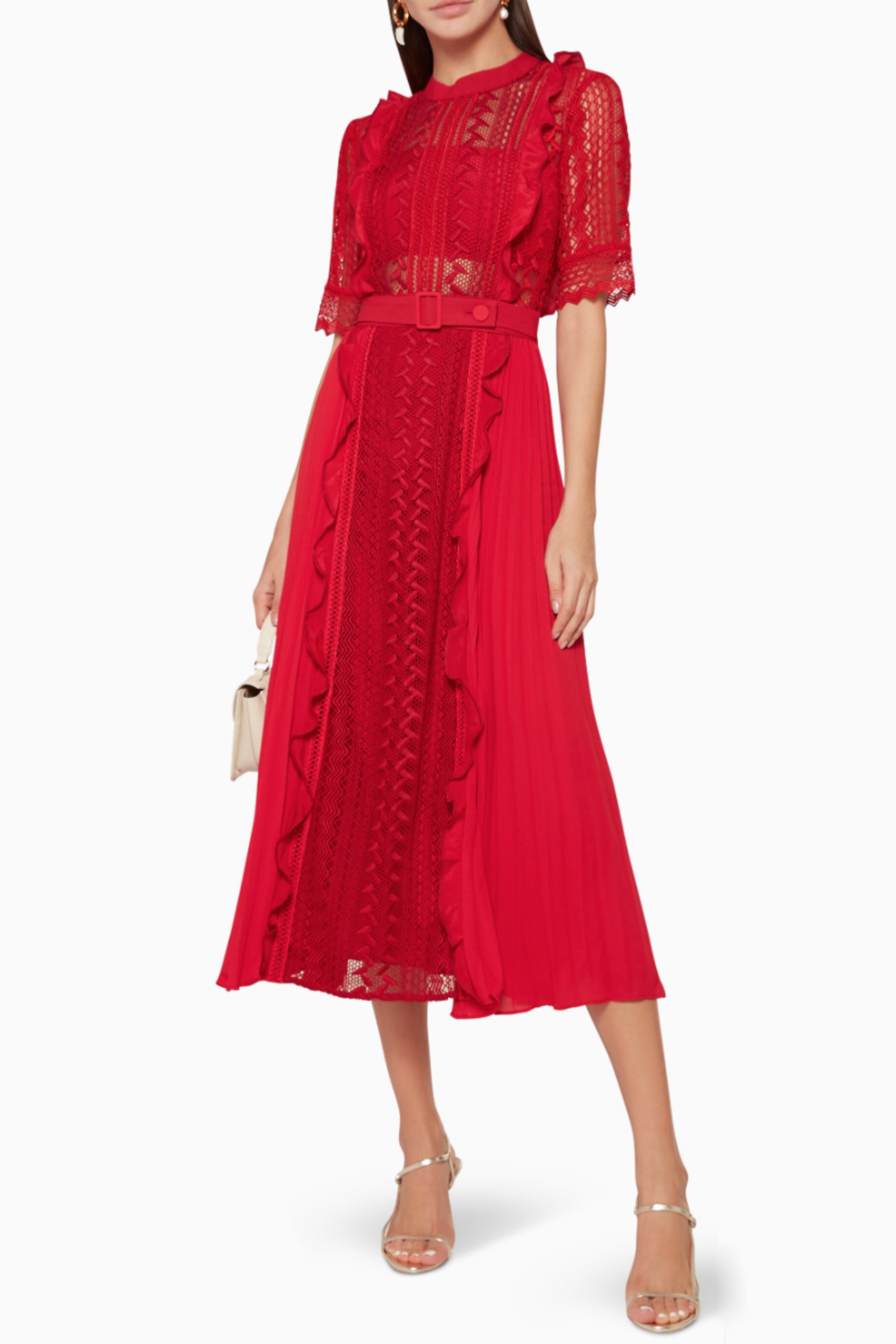 Rent SELF-PORTRAIT Flowy Short Sleeve Midi Dress in Dubai - Designer 24