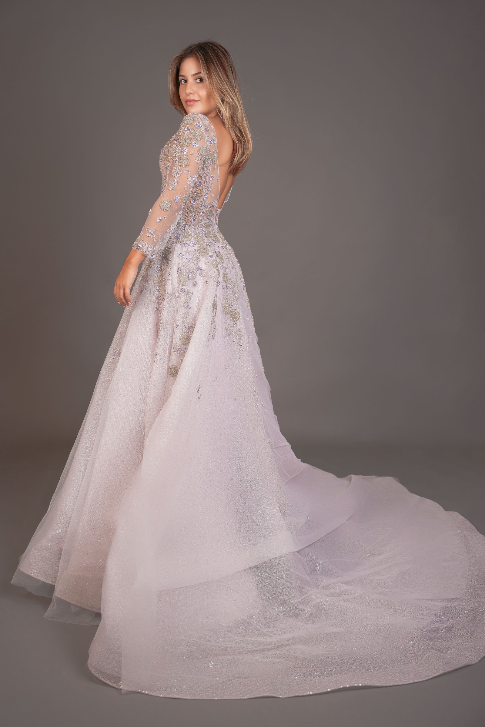 Rent TONY WARD Embellished Lace 3/4 Sleeve Gown in Dubai - Designer 24