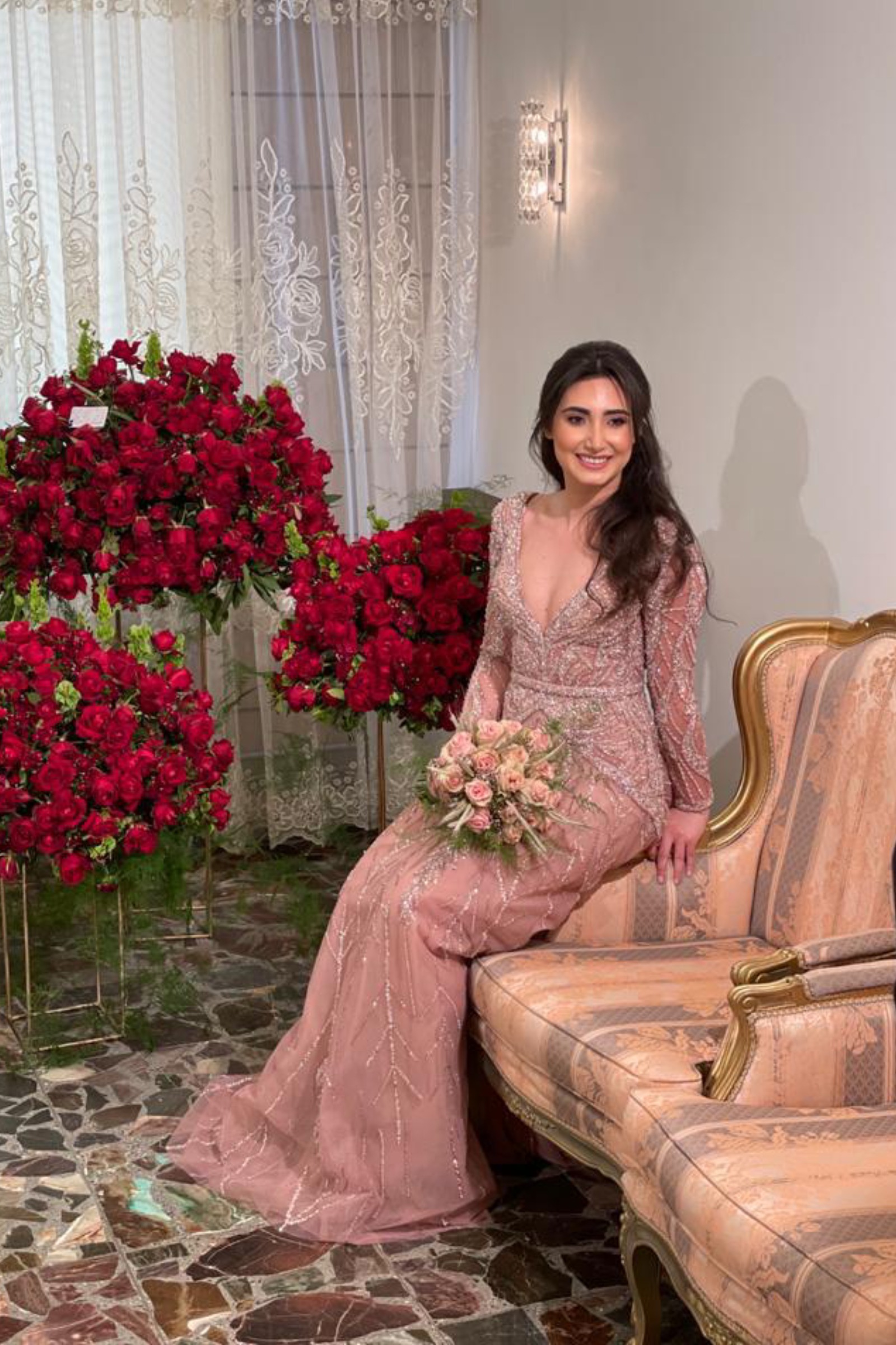 Rent WALID MOUFAWAD Embellished Long Sleeve Gown in Dubai - Designer 24