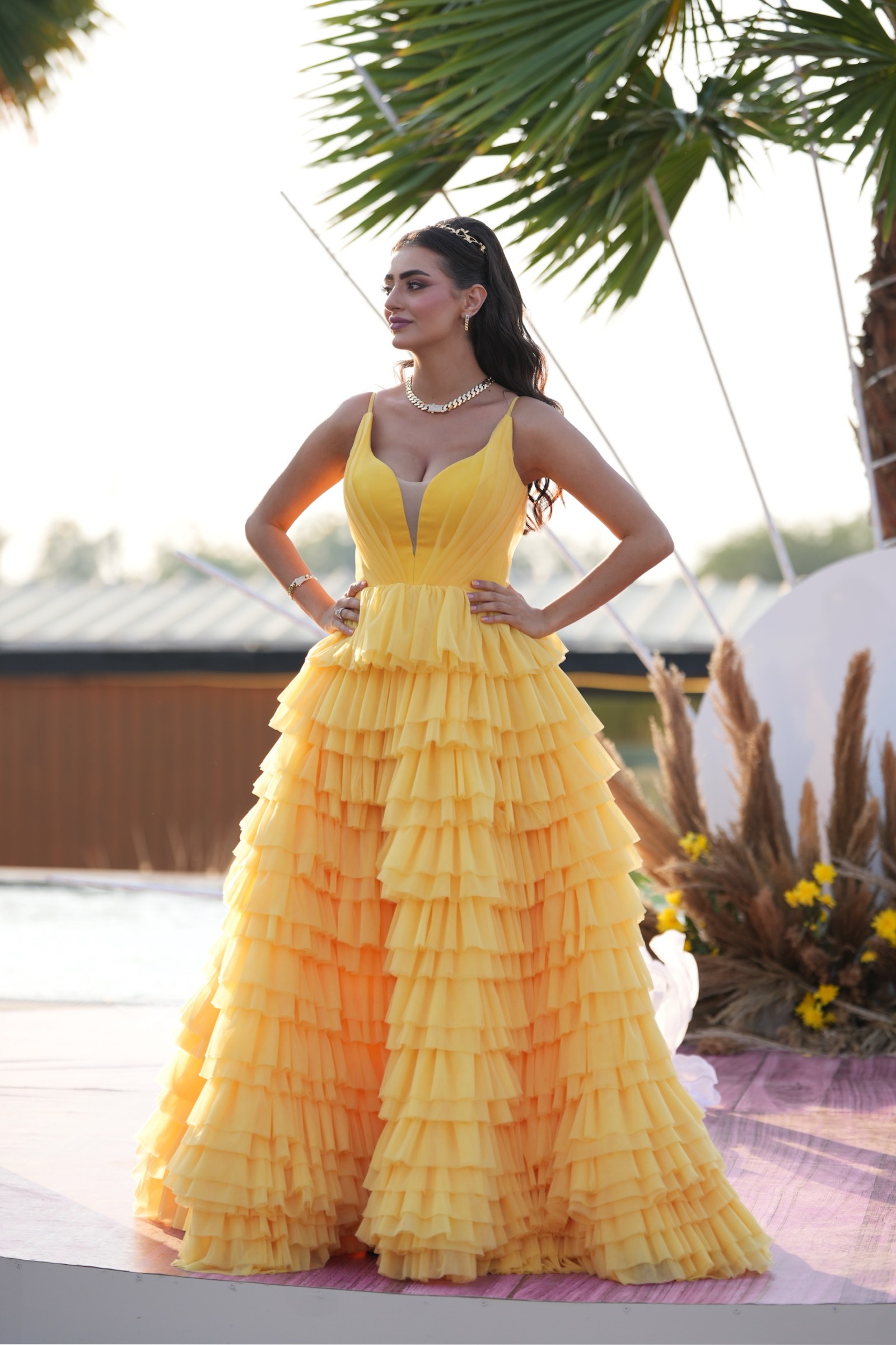 Rent WONA CONCEPT Ruffles Plunge Neckline Dress in Dubai - Designer 24